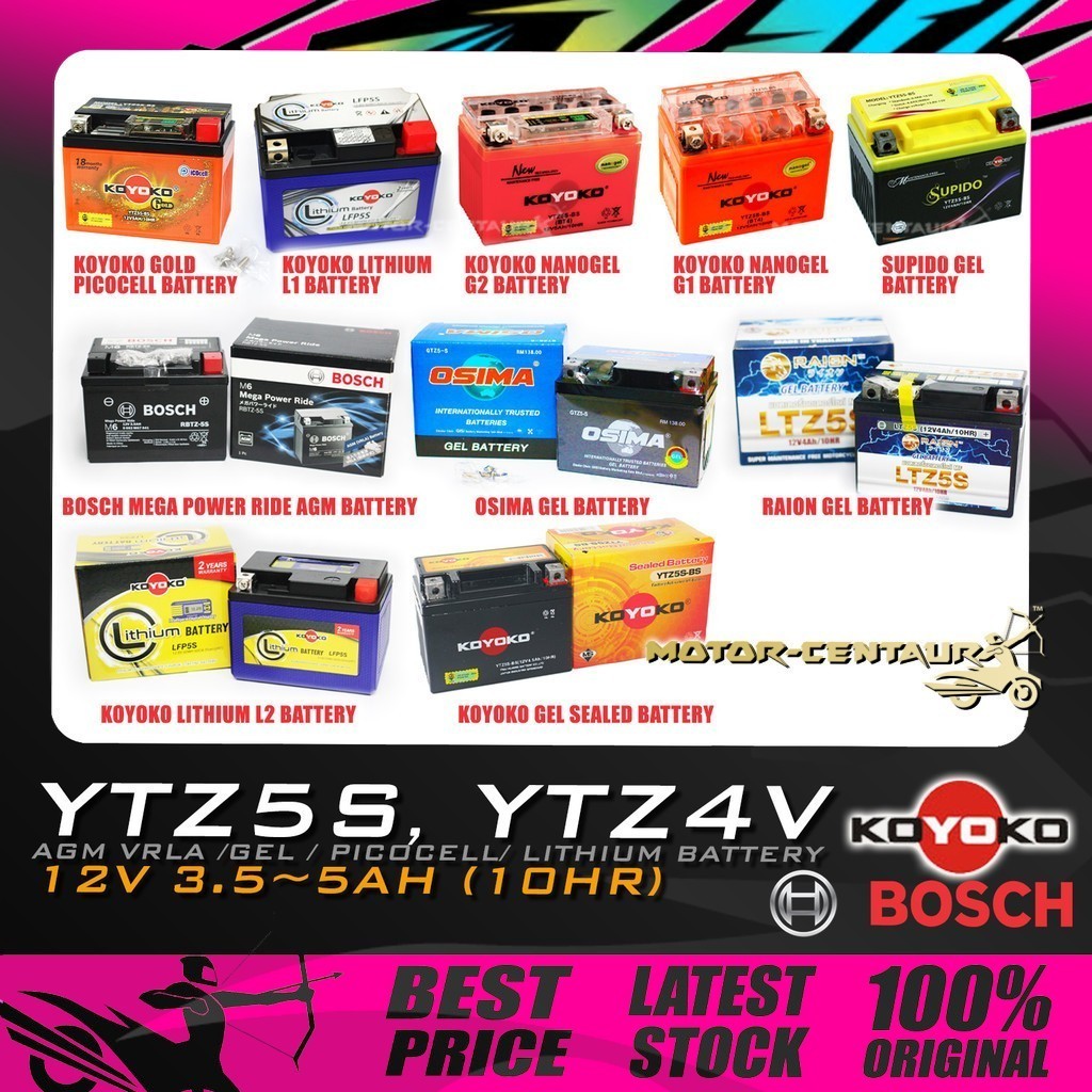 BATERI MOTOSIKAL BOSCH KOYOKO OSIMA YTZ5 YTZ5S YTZ4V BATTERY EX5, EGO ...