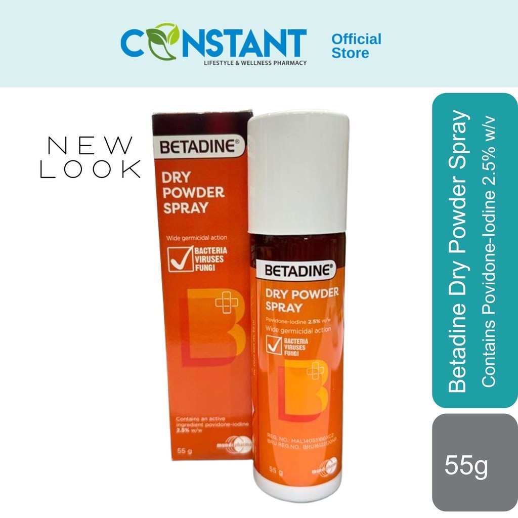 Betadine Dry Powder Spray (Contains Povidone-Iodine 2.5% w/v) | Shopee ...
