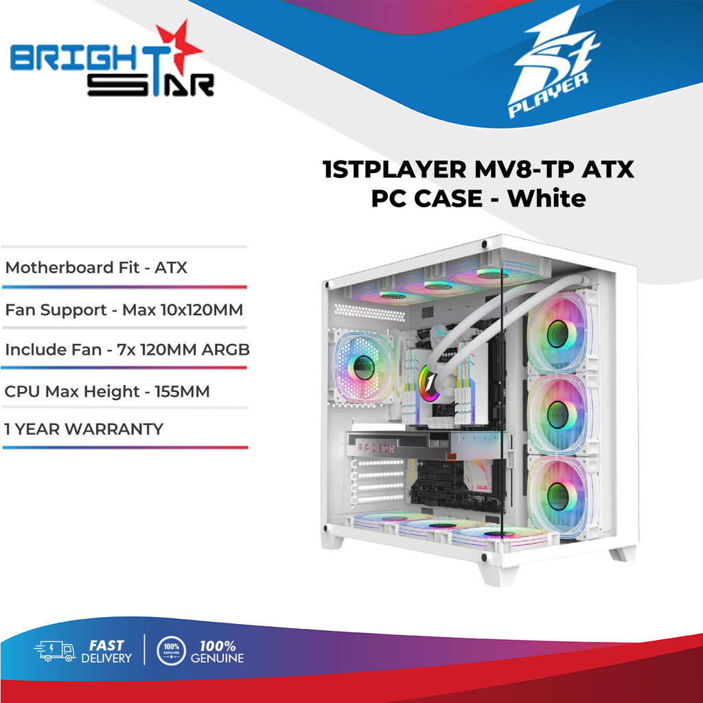 1STPLAYER MV8-TP ATX PC Case - White | Shopee Malaysia