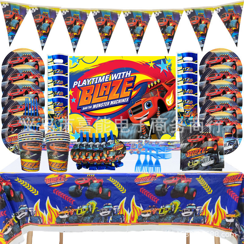 Hot Wheels Monster Car Theme Party Decoration Blue Red Large Foot Cars ...