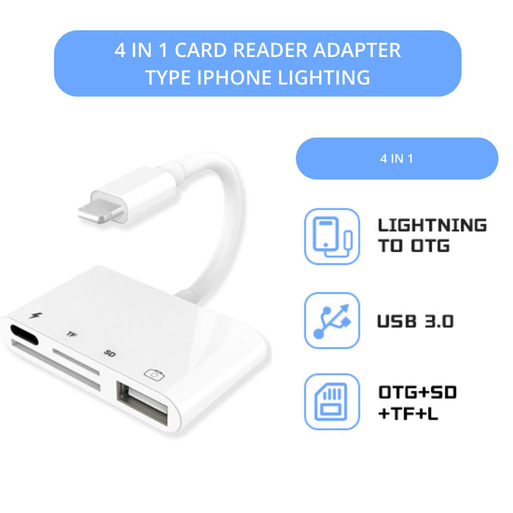 Lightning Cable Adapter 4 In 1 Camera Card Reader SD TF Card Reader for ...