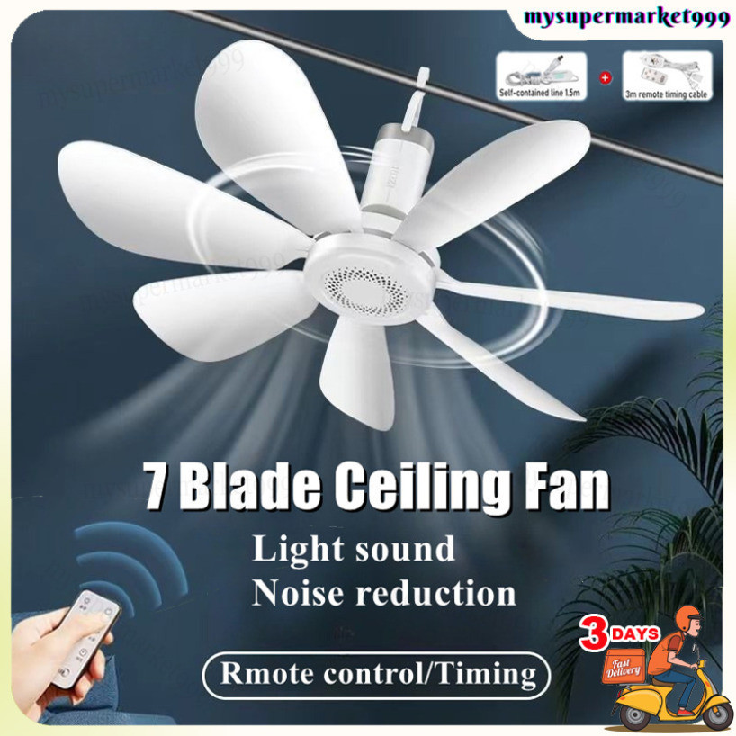 360° Ceiling Fan 7 Leaves Kipas Siling Super Strong Wind Camping Mini ...