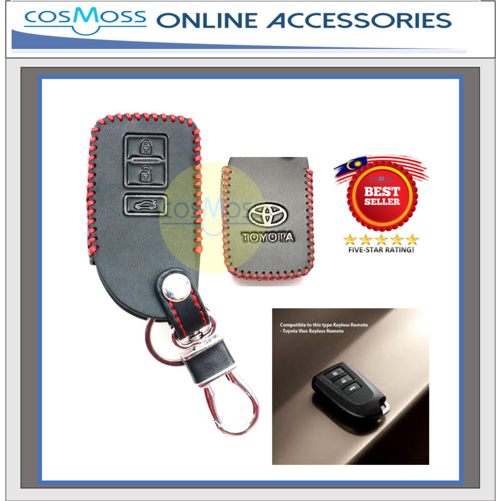 Toyota Vios Keyless Remote Leather Car Key Cover Case (Black-RedLine ...