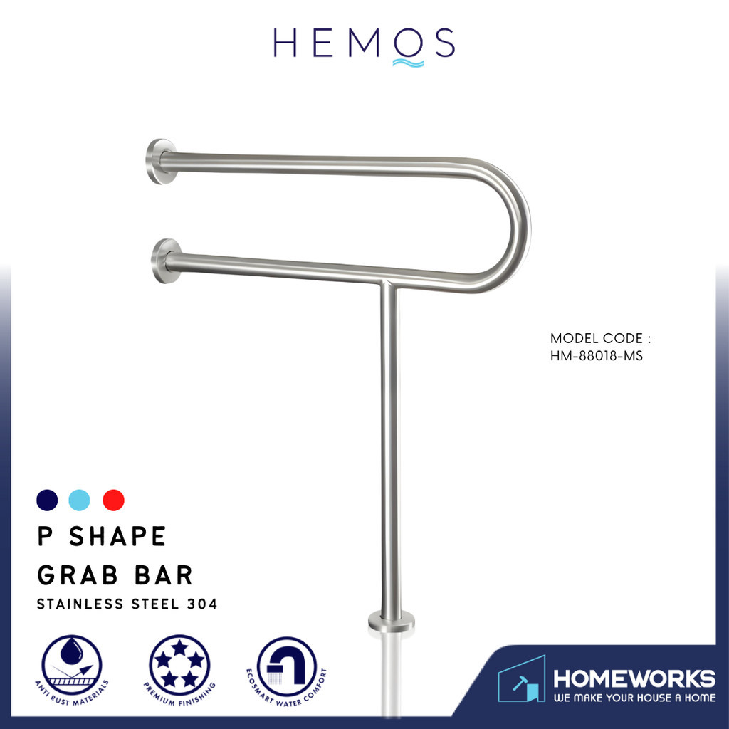 HEMOS BATHROOM SUS 304 SAFETY TOILET GRIP P SHAPE HANDLE HANDRAIL GRAB ...