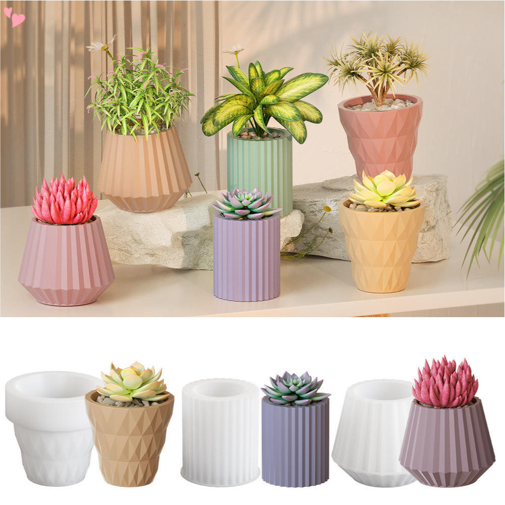 Vertical Stripe Flower Pot Silicone Mold Plaster Succulent Planter Vase ...
