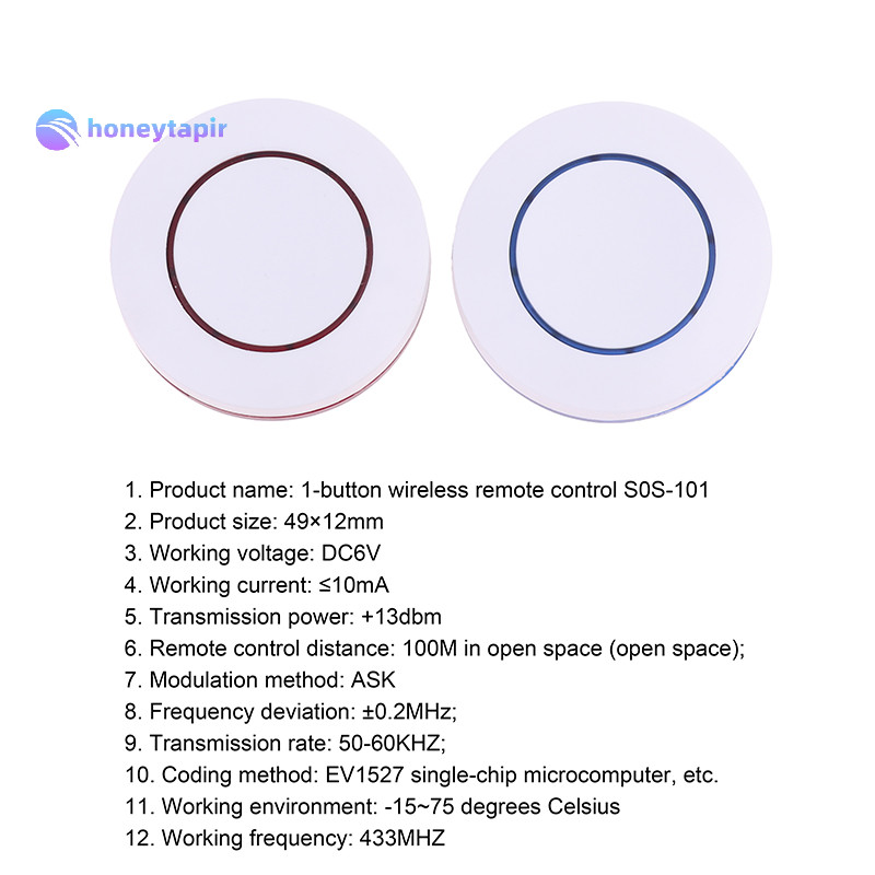 honeytapir 6V 433Mhz Wireless Remote Control 1 Button Round Remote ...