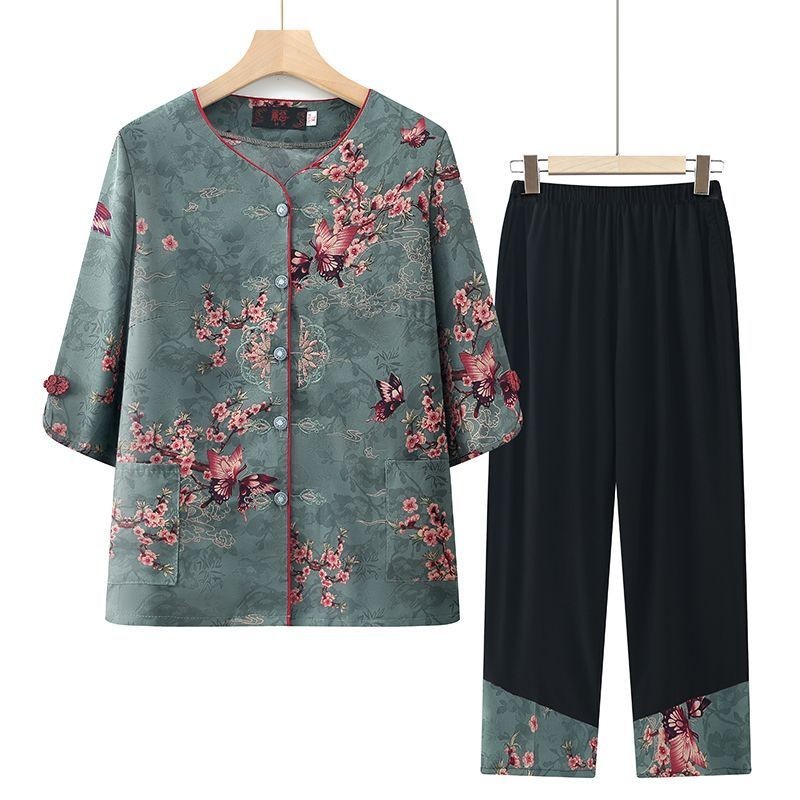 Grandma Summer Suit Middle-aged Elderly Women's Clothing Mom Short ...