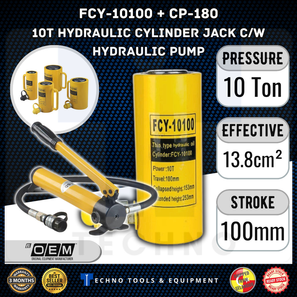 Hydraulic Cylinder (FCY-10100) 10T Stroke 100mm with Pump (OB-CP180 ...