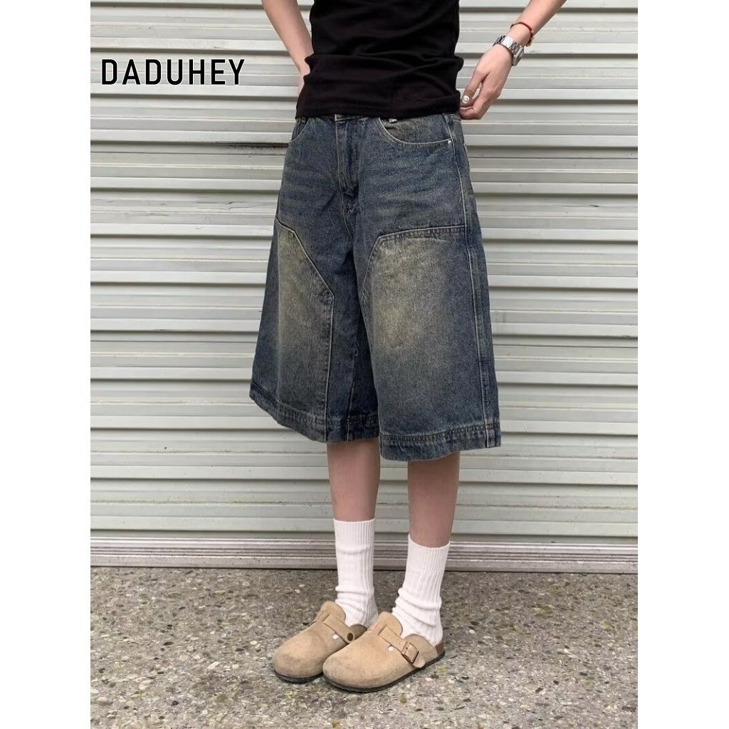 DaDuHey Distressed Straight Wide Leg Fifth Jeans High Street Casual ...