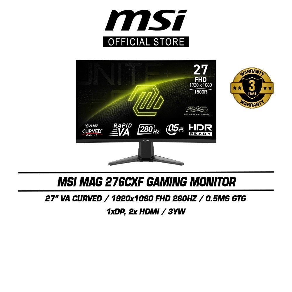 MSI MAG 276CXF Gaming Monitor (27"/FHD/Curved/VA/280Hz) | Shopee Malaysia