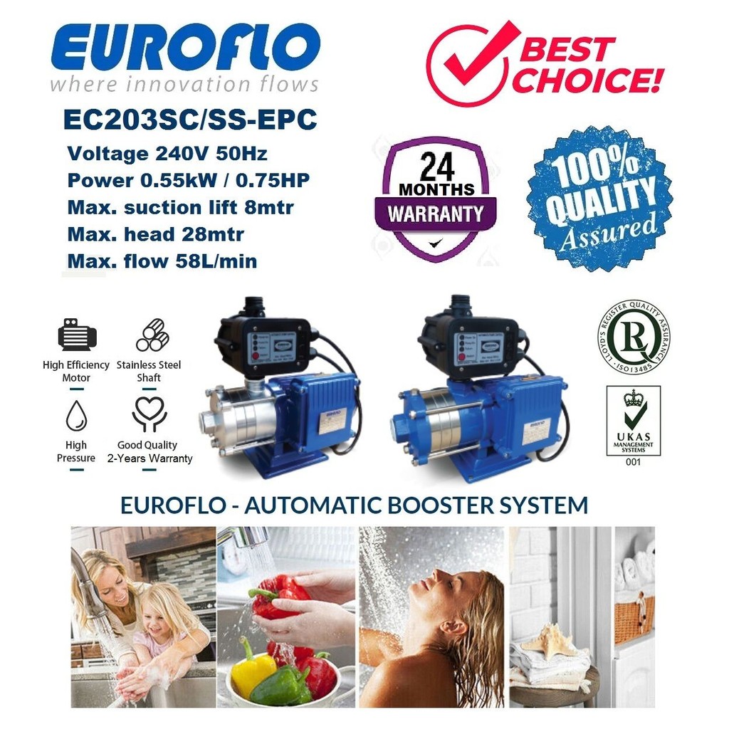 Euroflo 0.75Hp / 550W EPC-Auto Multi-Stage Home Booster Pump EC203 | Shopee Malaysia