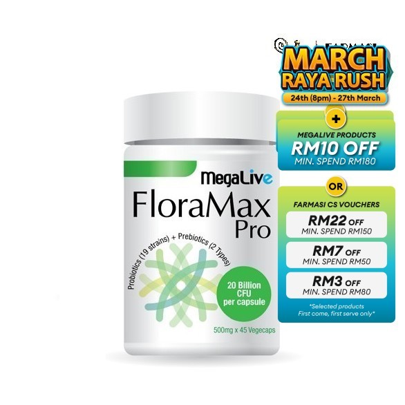 MegaLive FloraMax Pro 500mg Vegecaps 45s EXP:09/2026 [ FARMASI CS ...