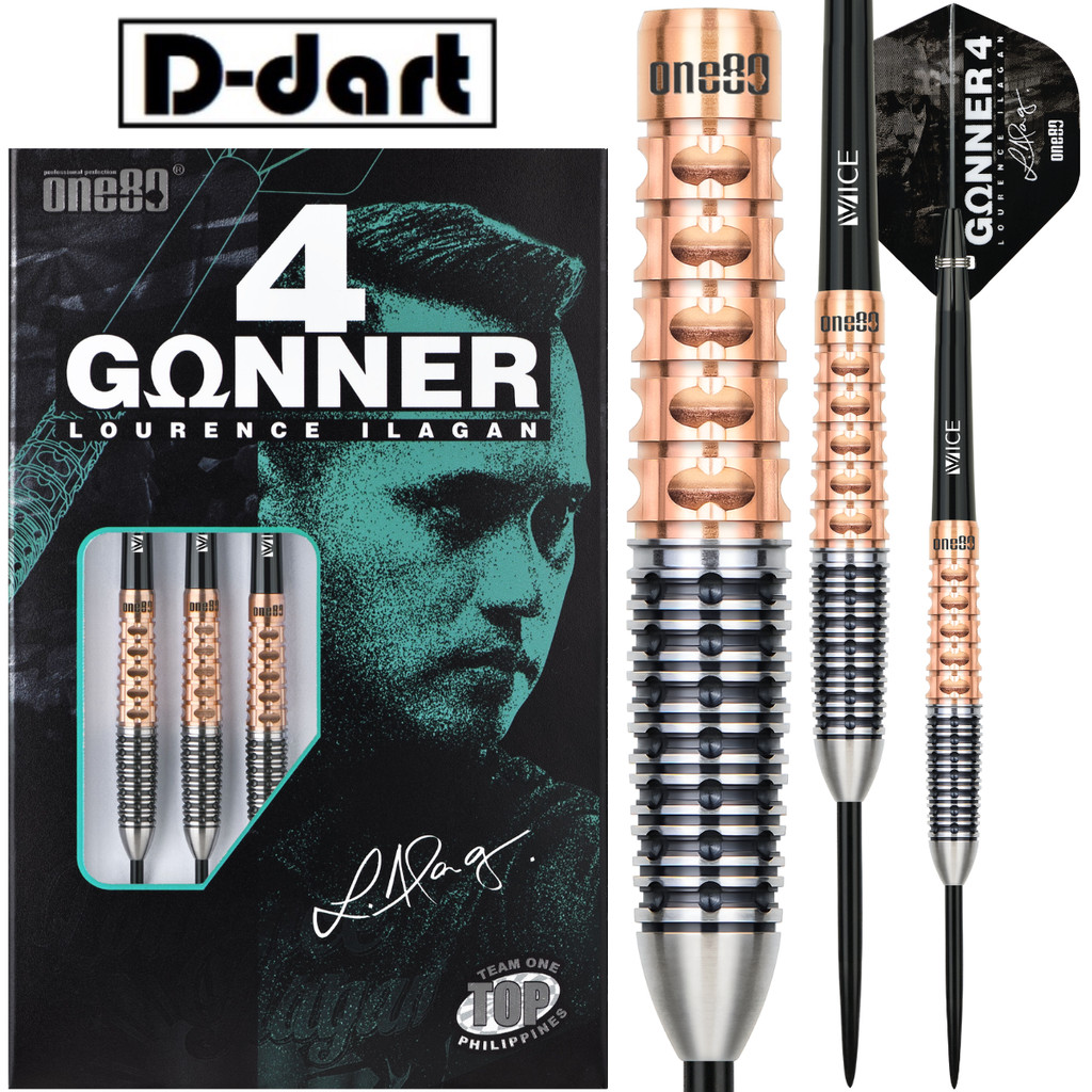 ONE80 STEEL TIP DART - 22G/23G/24G GUNNER 4 90% Tungsten Signature Dart ...