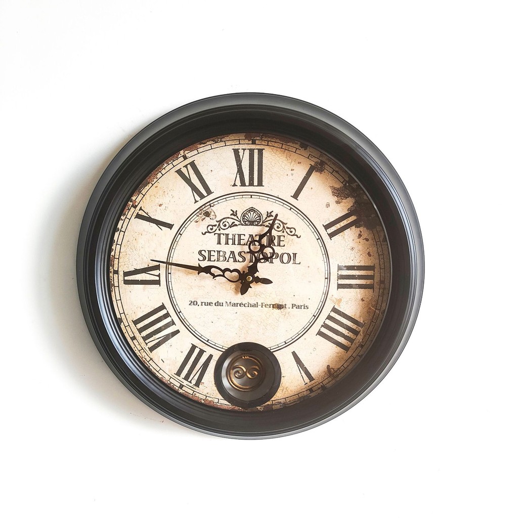Jam dinding senyap retro besi tempa, jam ayunan logam bulat antik ...