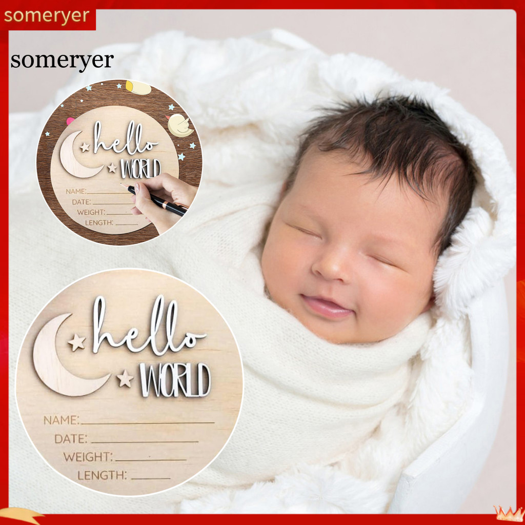 someryer| Personalized Baby Birth Plaque Baby Shower Gift Idea Hello World Newborn Sign Moon ...