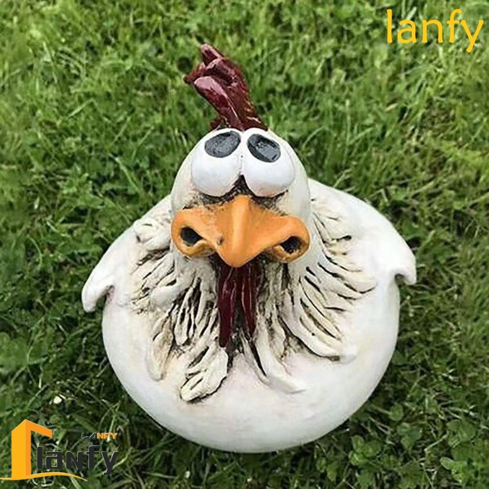 LANFY Big-eyed Chicken Ornaments, Handmade Resin Craft Garden Chicken ...