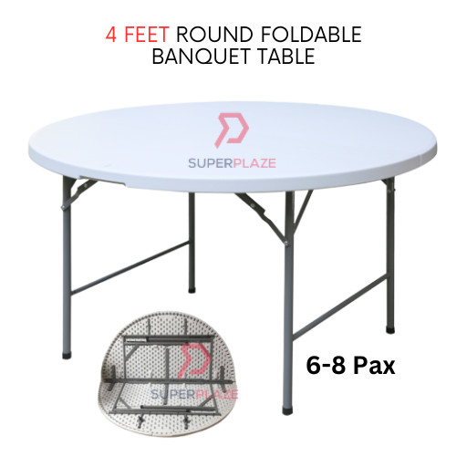 4 Feet Round Foldable Banquet Table Portable Round Multifunctional ...