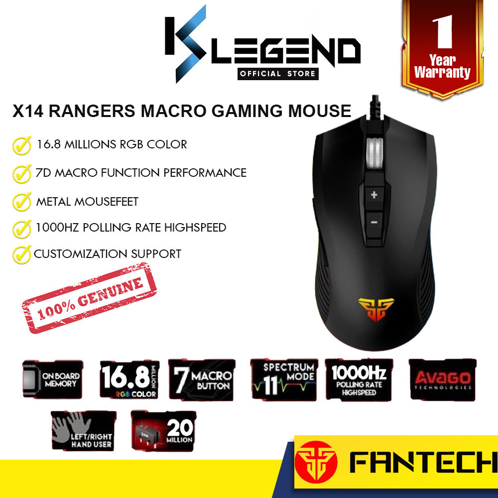 Fantech X14 Rangers Macro Gaming Mouse Avago 3050 X14 | Shopee Malaysia