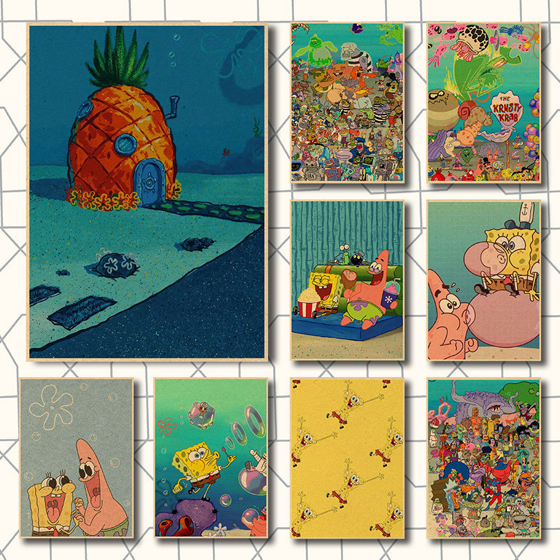 SpongeBob SquarePants classic American Cute animation retro kraft paper ...