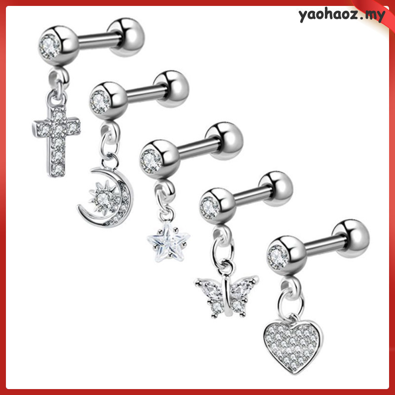 5 Pcs Ear Stud Piercing Earrings Studs Cz Stainless Steel Cartilage ...