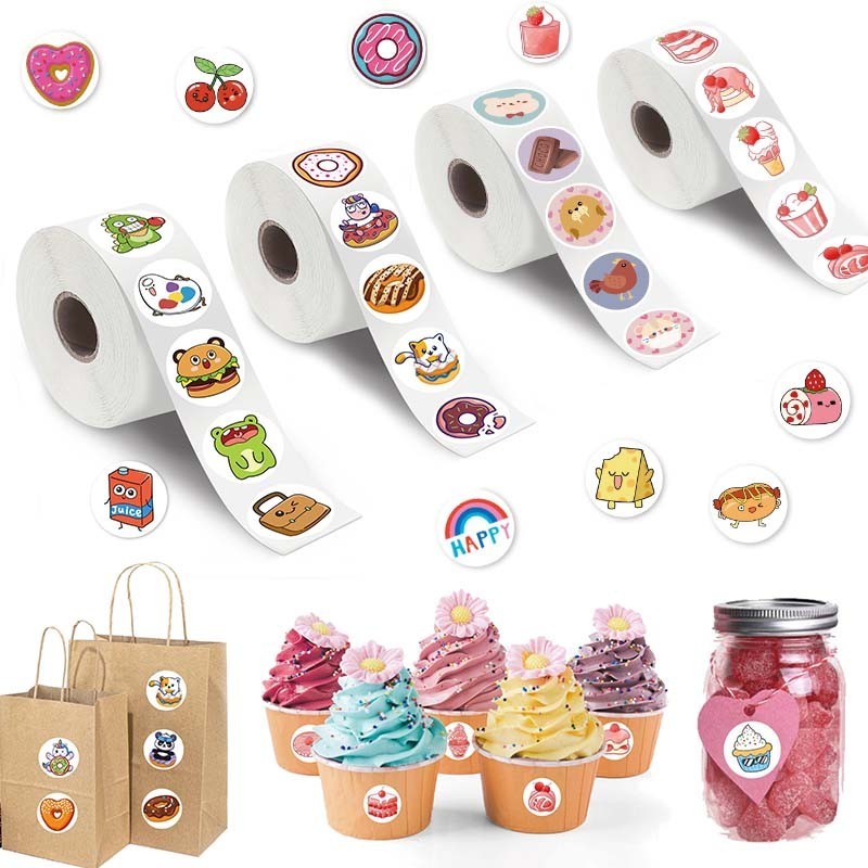 200pcs Donut Stickers Labels 50 Designs Roll Sticker Bee Vsco Rainbow ...