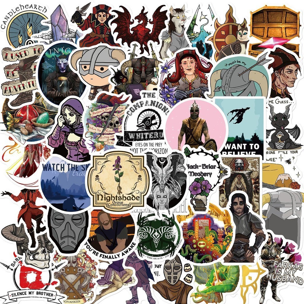 50 pcs The Elder Scrolls V: Skyrim RPG Game Waterproof PVC Stickers ...
