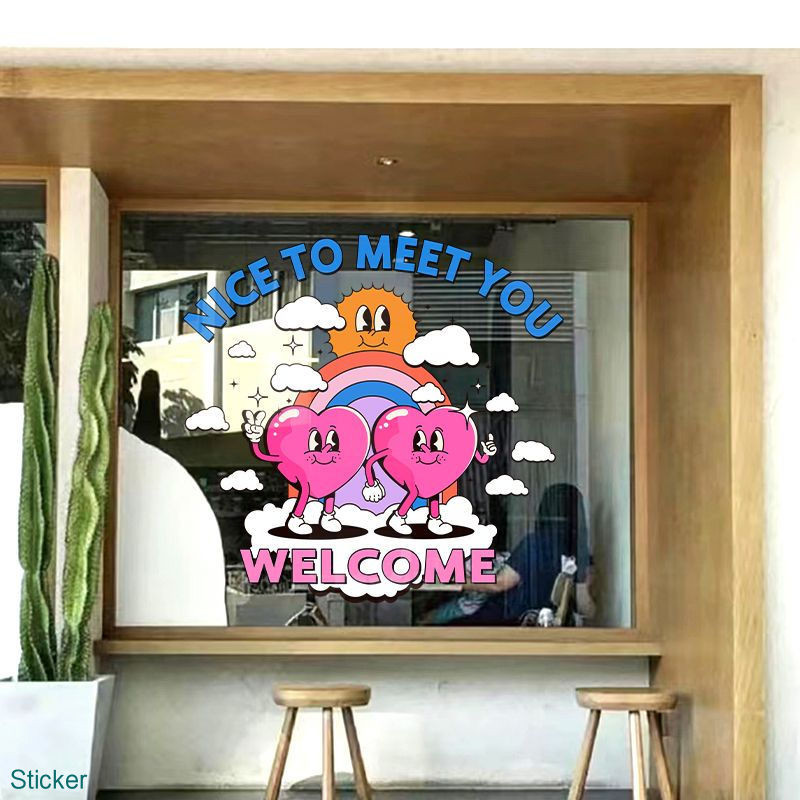 Cartoon Cute Electrostatic Glass Sticker Cake Bread Milk Tea Dessert ...