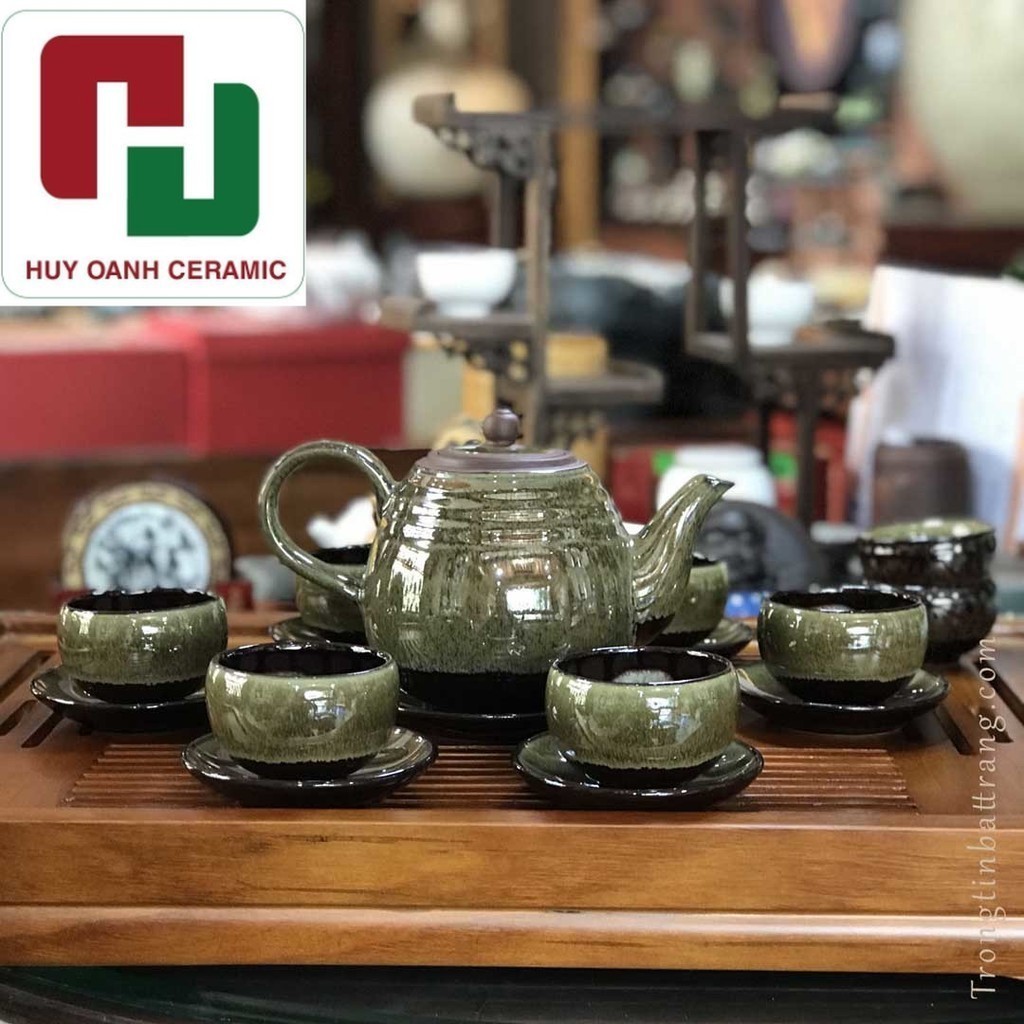 Teapot Set Variant Green Pearl Enameled Bat Trang, Flower Cup Chinese ...