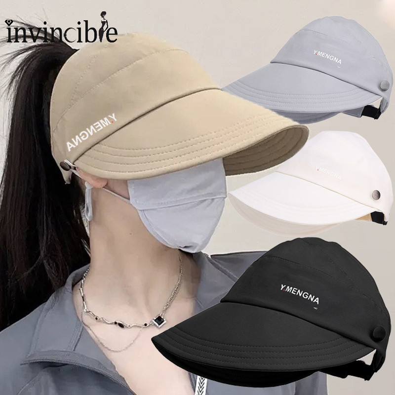 Korean Women Empty Top Sun Hat - Foldable Wide Brim Adjustable Ponytail ...