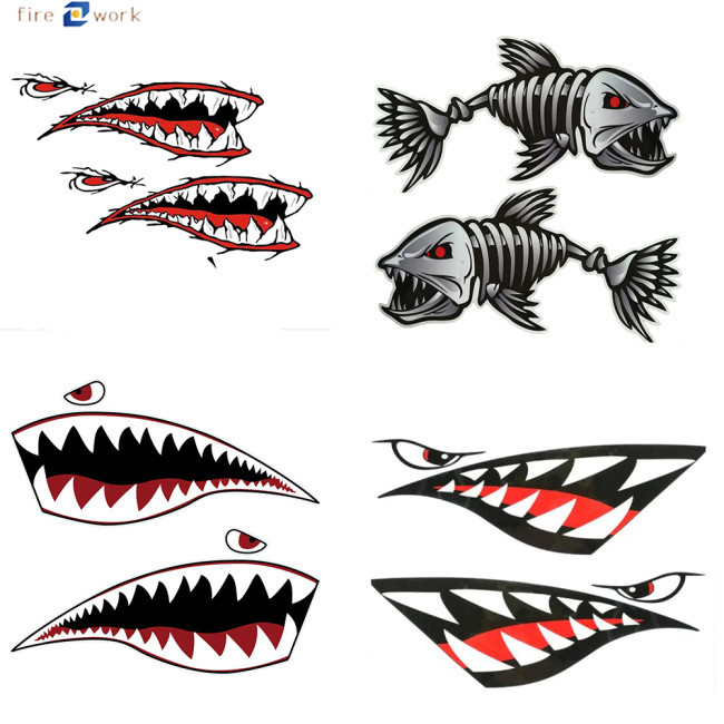 Exclusive Deal!! 2 Pieces Shark Teeth Mouth Reflective Kayak Stickers ...