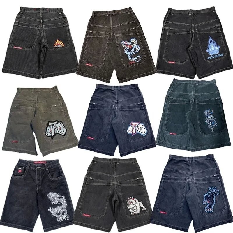 Y2K Retro Harajuku 7 Dice Graphic Embroidery JNCO Shorts Men Baggy ...