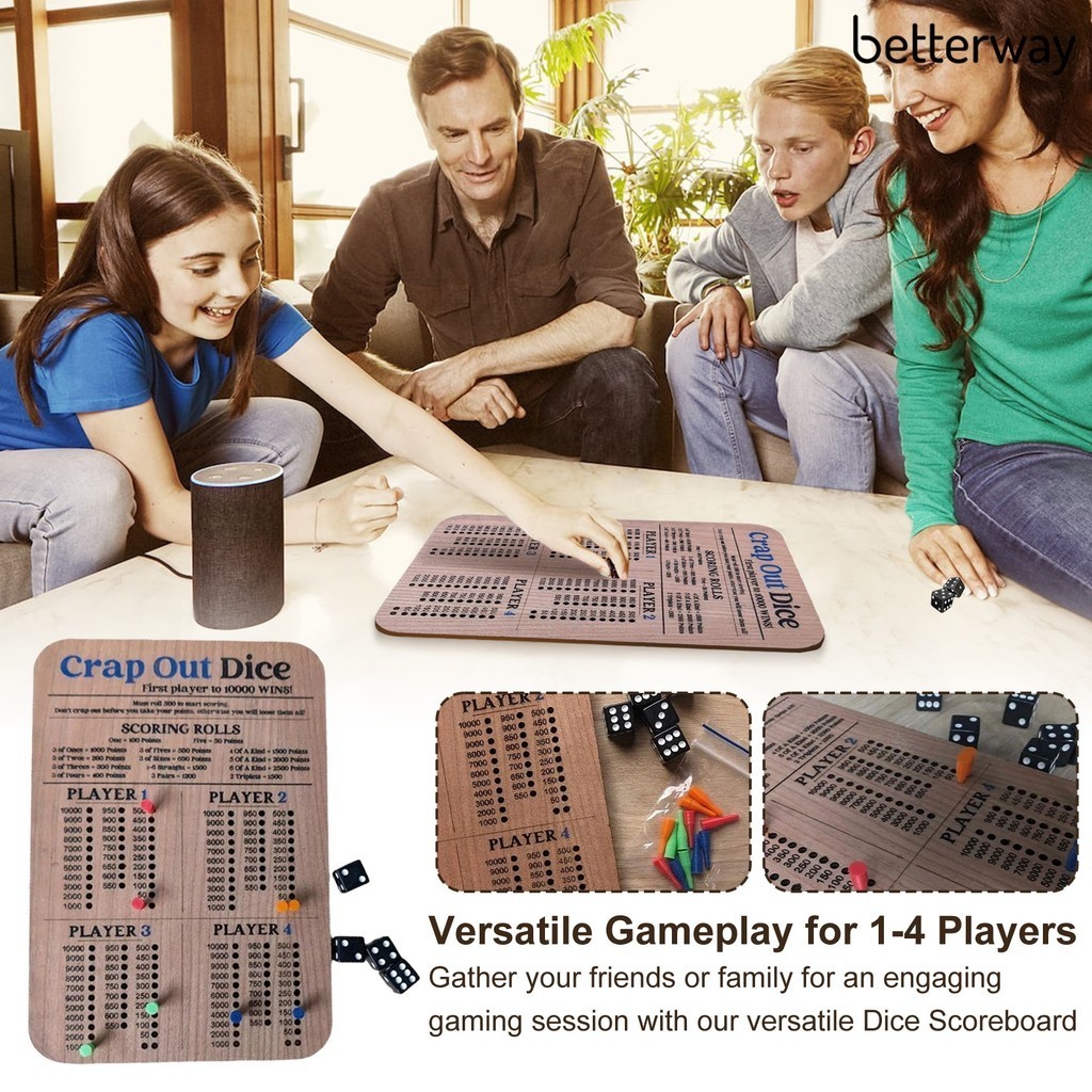 Betterway 1 Set Crap-Out Dice Scoreboard with Dice Peg 4 Players Wooden ...