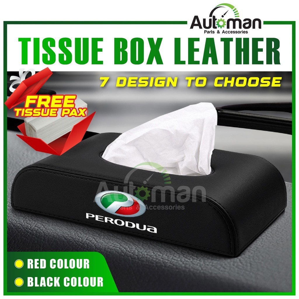 Universal Car Leather Tissue Box Holder BLACK RED Color Proton Perodua ...