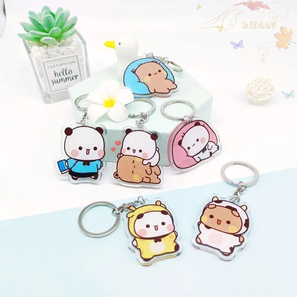 BLISS Bubu Dudu Panda Bear Keyring, Cartoon Acrylic Super Cute Couple ...