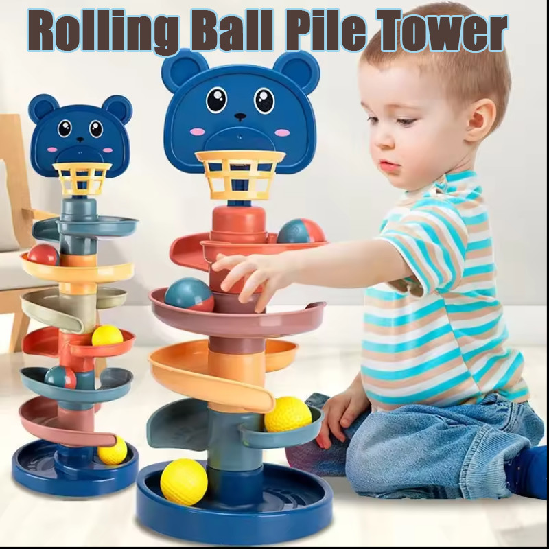 Baby Toys Rolling Ball Pile Tower Early Educational for Babies Rotating ...