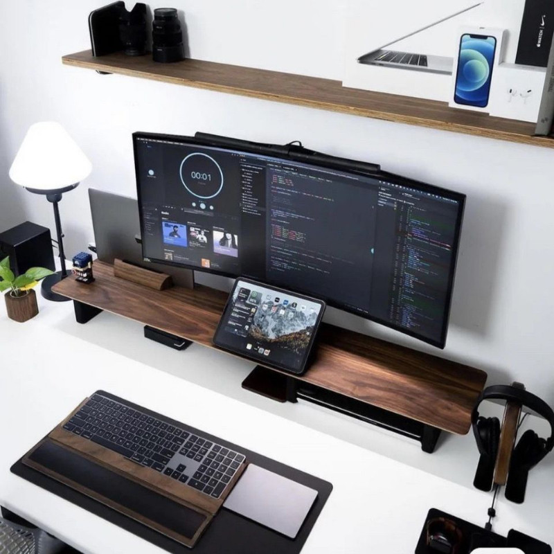 Solid Wood Monitor Stand Monitor Rack Desk Organizer Rack Desktop ...