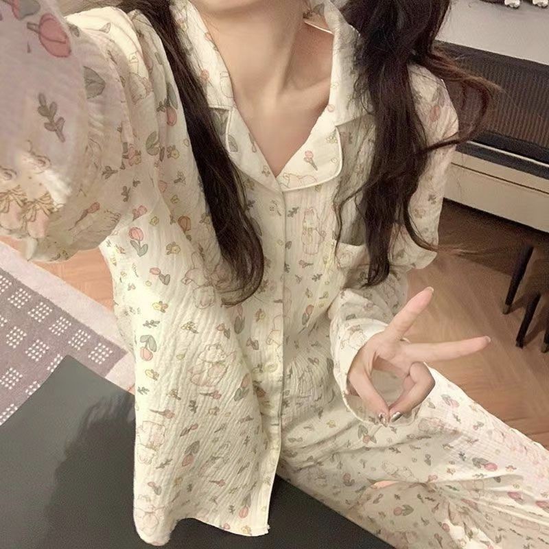 Japanese Cartoon Cute Rabbit Pajamas Women New Style Sweet Floral ...