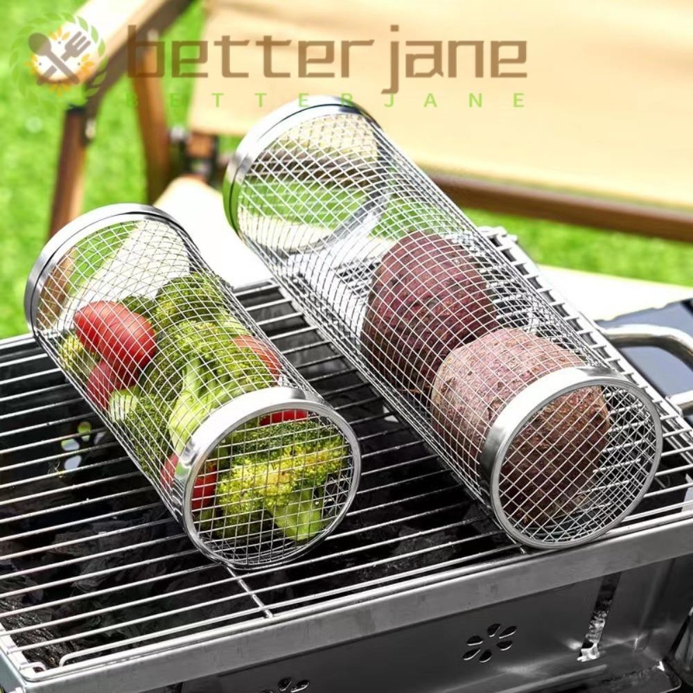 BETTER-JANE Rolling Grill Cage, Wire Mesh Round Round BBQ Basket ...