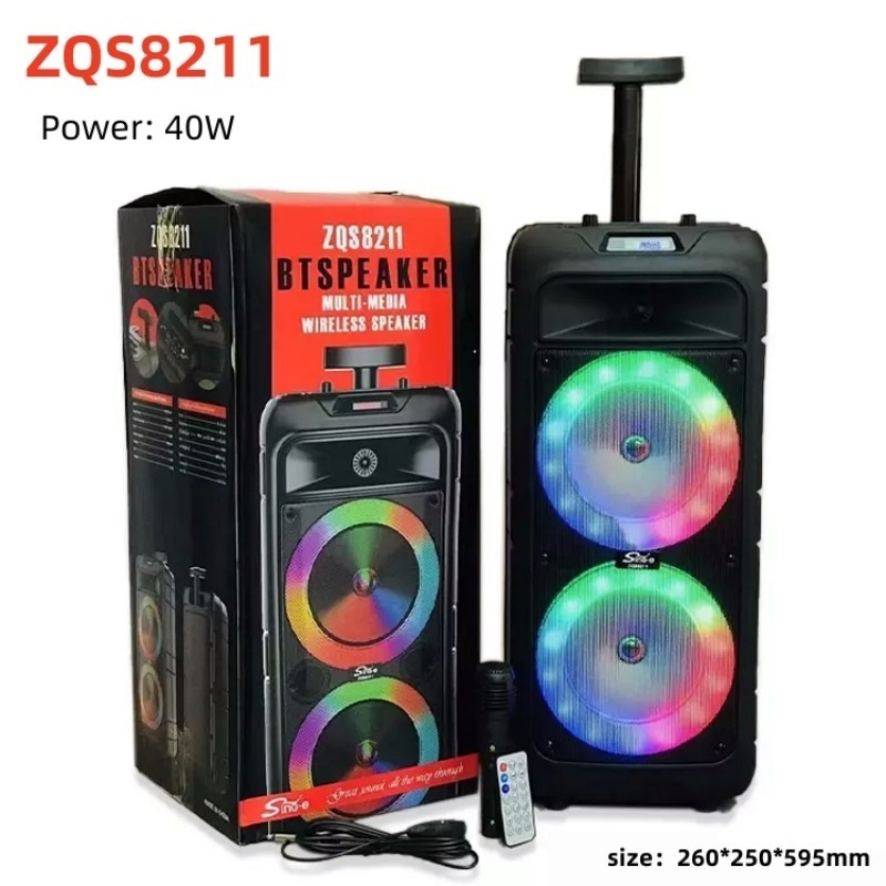 ZQS 8211 40W High Power Wireless Bluetooth Speaker Dual 8 InchRGB Light With Microphone Karaoke ...