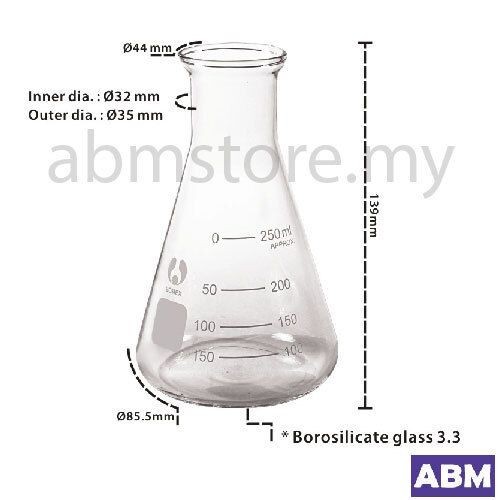 Conical Flask 250ml Flared Rim Borosilicate Glass, BOMEX | Shopee Malaysia