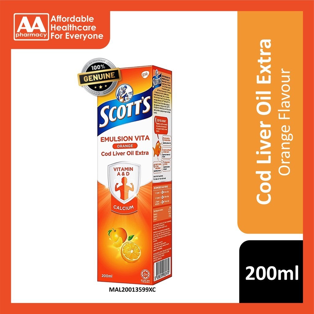 Scotts Emulsion Vita Orange Cod Liver Oil Extra 200mL | Shopee Malaysia