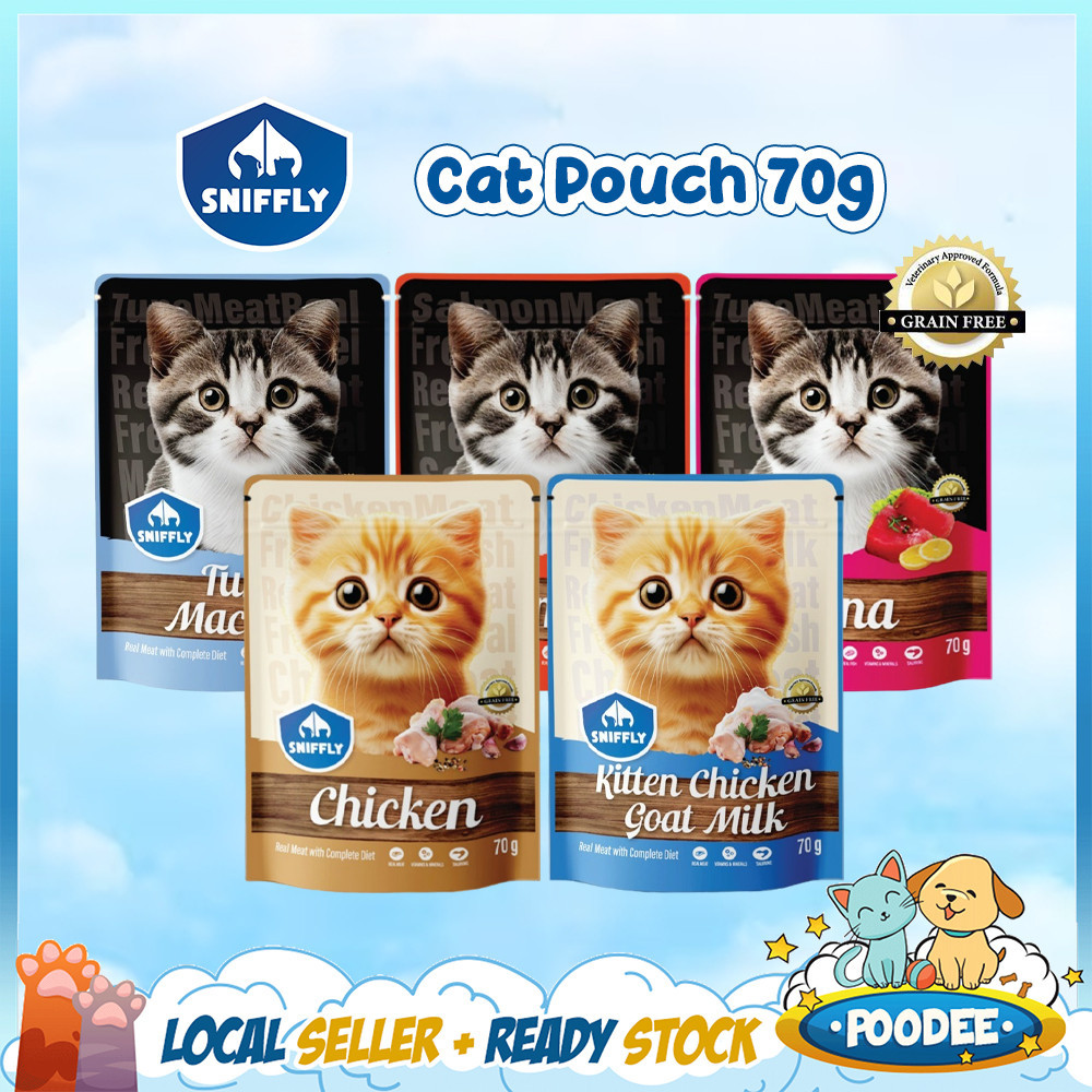 POODEE Sniffly Cat Pouch 70g Cat Wet Food Grain Free Real Meat Pate Cat ...