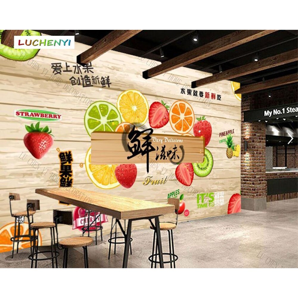 Custom fresh juice 3d wallpaper mural cool drink restaurant fruit shop ...