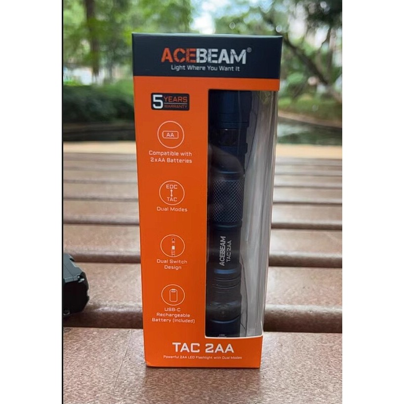 ACEBEAM TAC 2AA EDC Dual Modes Flashlight Rechargeable 1400 High Lumens ...