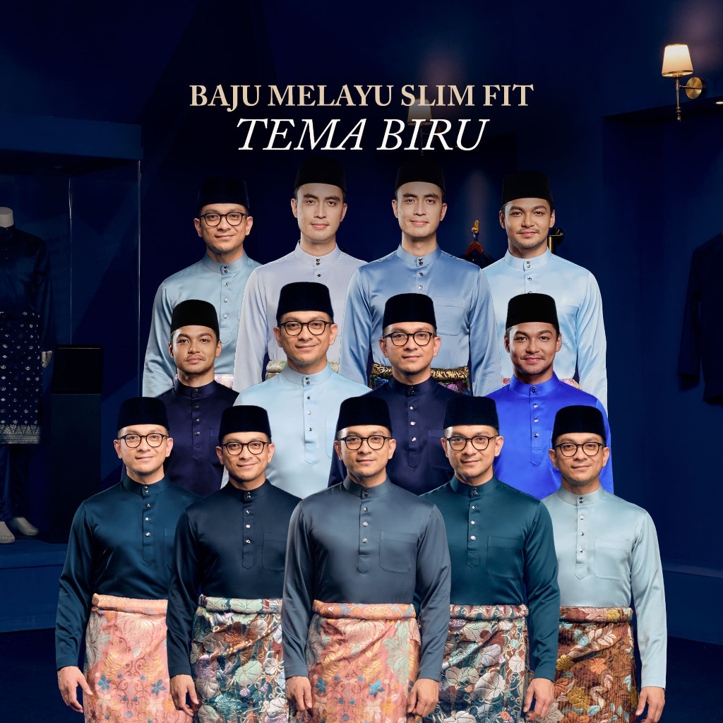 Tema Biru - Baju Melayu Slim Fit Bulan Bintang HQ 2025 (NEW) | Shopee ...