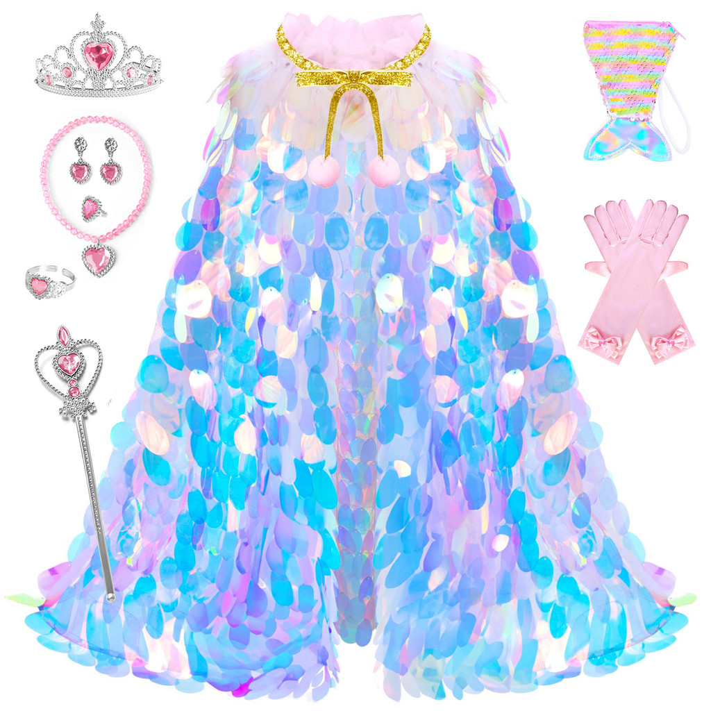 Mermaid Sequins Cloak Girls Princess Ariel Costume Props Princess Ball ...