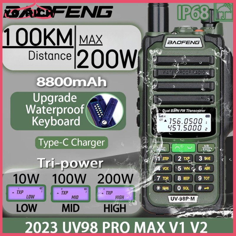 2023 Baofeng UV-98 Pro V2 200W 100KM IP68 Walkie Talkie Waterproof High Power CB Ham Long Range ...