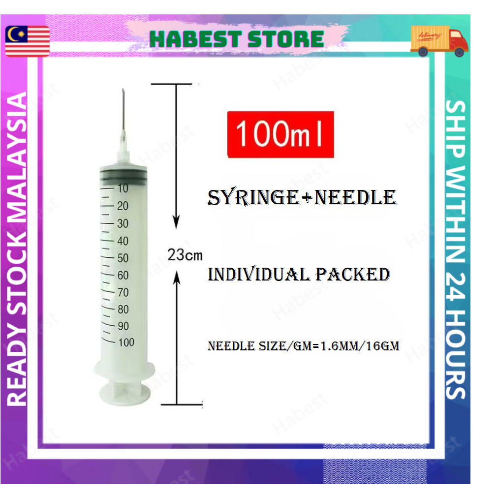 【100ML】 Disposable sterile SYRINGE / JARUM / PICAGARI LUER SLIP with 1 ...