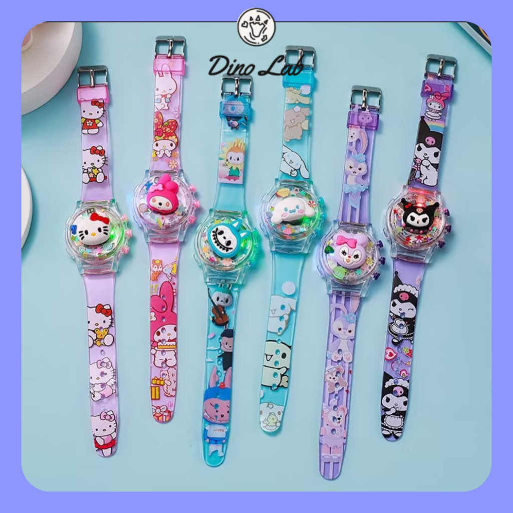 LED Cute Cartoon Sanrio Rotating Colorful Flashing Music Watch for Kids ...