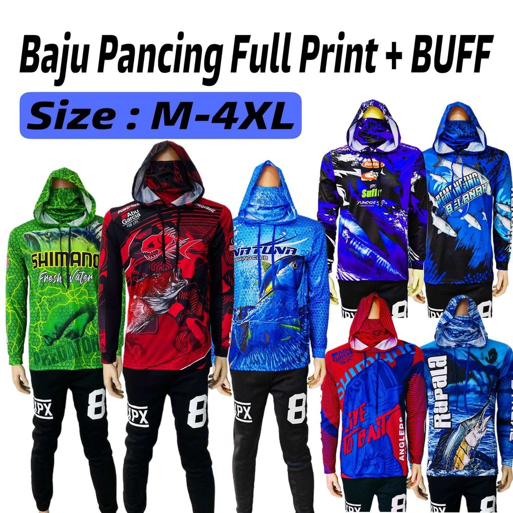 NCH Baju Pancing Full Print Men Fishing Hoodies with Face Cover Baju ...